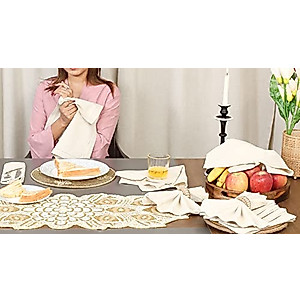 Linen Flax Cotton Cloth Dinner Napkin 18x18 Natural with Hemstitched,Wedding Napkins, Cocktails Napkins, Fabric Napkins, Cotton Napkins Mitered Corners, Machine Washable Dinner Napkins, Set of 12