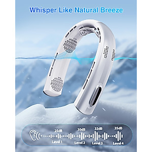 JMOSTRG Portable Neck Fan - 4 Turbines Neck Fan Rechargeable 7000mAh, Cooling Neck Fan with Necksupport, Bladeless Personal Fan with LED Display, Quiet 360° Airflow for Hot Flashes, Travel