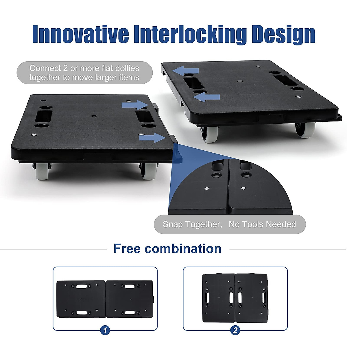 BSTCYZL Furniture Movers with Wheels, Portable Moving Rollers Leg Dollies for Heavy Furniture, 4 Wheels Small Flat Dolly, 440 Lbs Capacity, 2 Pack, Black