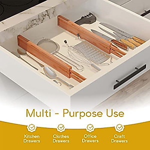Casavala Expandable Drawer Organizer (6 Pack) Expandable Bamboo Drawer Dividers for Kitchen, Bathroom, Dressers, Home & Office, Bamboo Drawer Dividers Set of 6