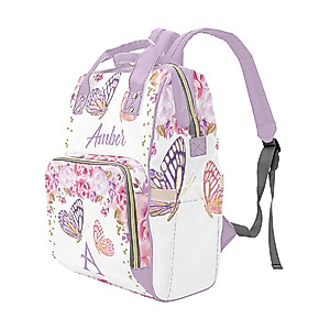 XOZOTY Purple Flower Butterfly Diaper Bags Backpack Personalized Baby Bag Nursing Nappy Bag Travel Tote Bag Gifts