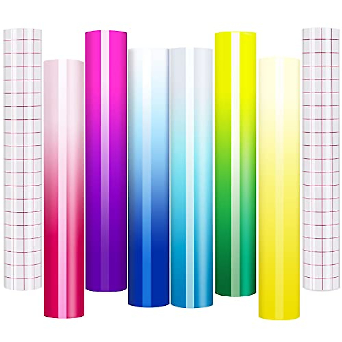 HTVRONT Color Changing Vinyl Permanent Adhesive Vinyl for Cricut,8 Pack Cold Permanent Vinyl Bundle 6 Colors-12" x 10" Vinyl Sheets +2 Transfer Tape Sheets Sensitive to Cold Vinyl for Stickers Decals Cups Water Bottles