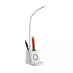 Wireless Phone Charger Table lamp with Pen Holder Minimalist led Desk lamp (White)