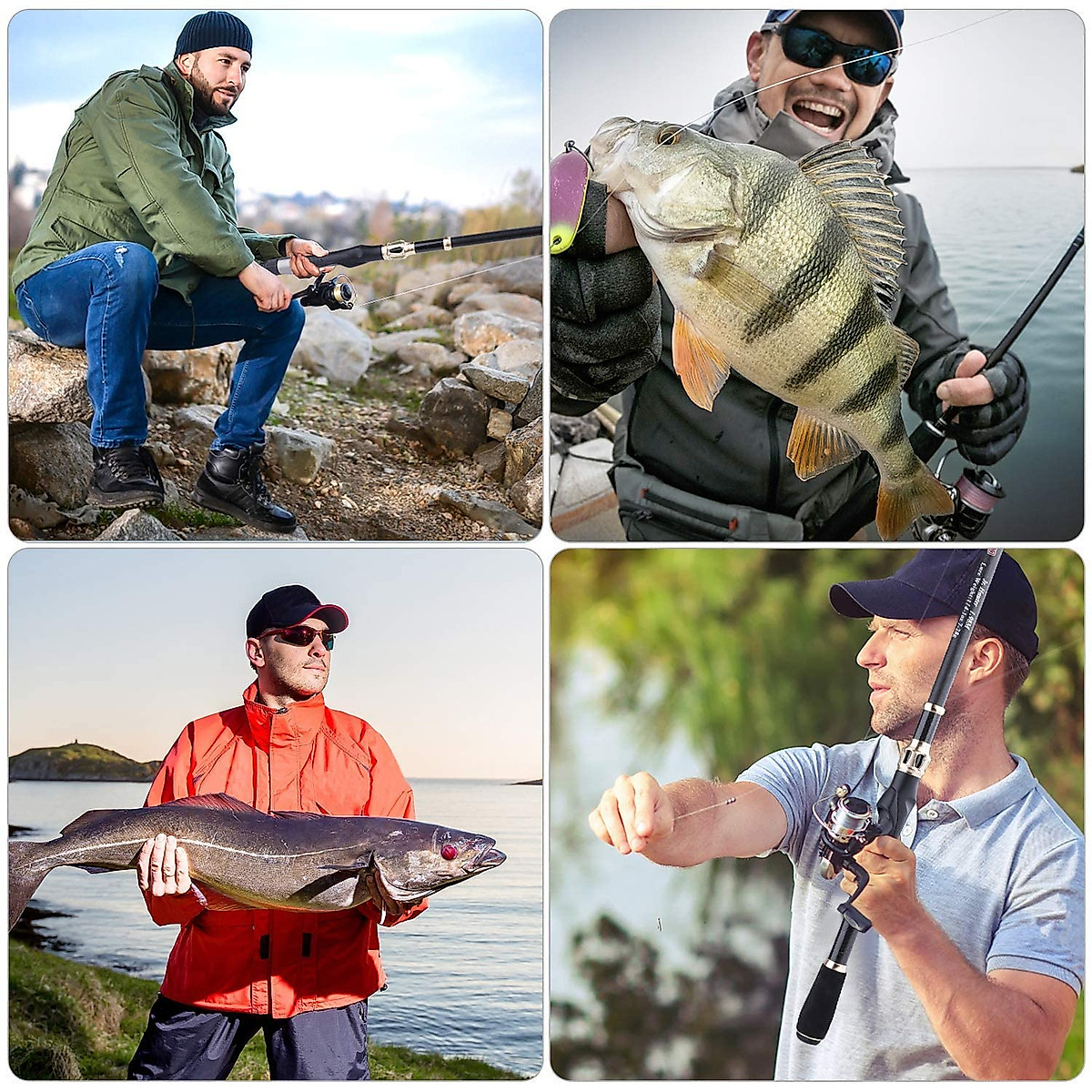 PLUSINNO Fishing Rod and Reel Combos and Fishing Tackle Backpack Storage Bag,Carbon Fiber Telescopic Fishing Rod with Reel Combo,Fishing Gear Bag,Water-Resistant Fishing Backpack with Rod Holder