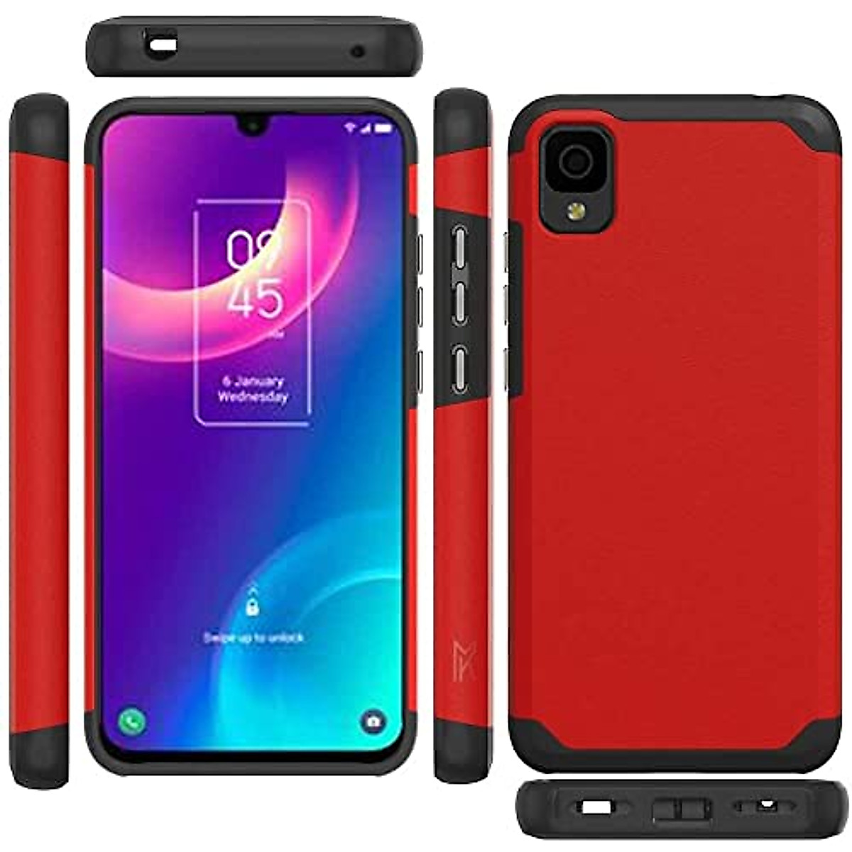 TJS for Alcatel TCL 30 Z T602DL Case, TCL 30 LE Case, with Tempered Glass Screen Protector, Dual Layer Hybrid Shockproof Drop Protection Impact Phone Case Cover for TCL 30Z / TCL 30LE (Red)