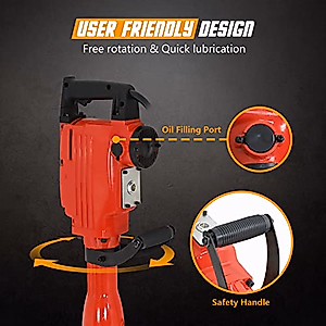 F2C 2200W Heavy Duty Electric Demolition Jack Hammer Concrete Breaker Power Tool Kit 2 Chisel 2 Punch Bit Set W/Case, Gloves