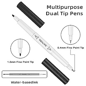 REALIKE Dual Tip Pens for Cricut Maker 3/Maker/Explore 3/Air 2/Air, Black Pens Set of 7 Pack Dual Tip Marker Fine Point Pen Writing Drawing Accessories for Cricut Machine (0.4 Tip & 1.0 Tip)