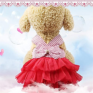 HonpraD Dog Dress for Large Dogs Girl Clothing Cat Jacket Pet Supplies Striped Suspender Mesh Skirt Dress New Year Eve Dresses for Dogs