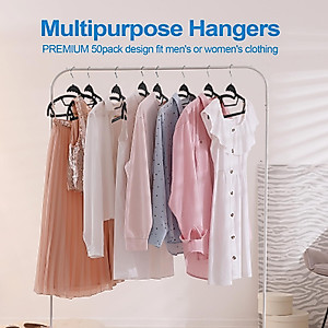 UNEED Hangers 50 Pack - Space Saving Plastic Clothes Hangers with 360°Rotating Hook-Heavy Duty Hangers for Suits and Pants(Balck Hanger)