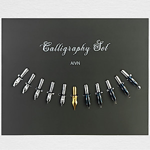 AIVN Complete Calligraphy Set for Beginners, Includes Calligraphy Pens, 12 Nibs, Quill Pen and Ink Set, Caligraphy Kits, Pen Holder and Introduction Booklet for Elegant Writing
