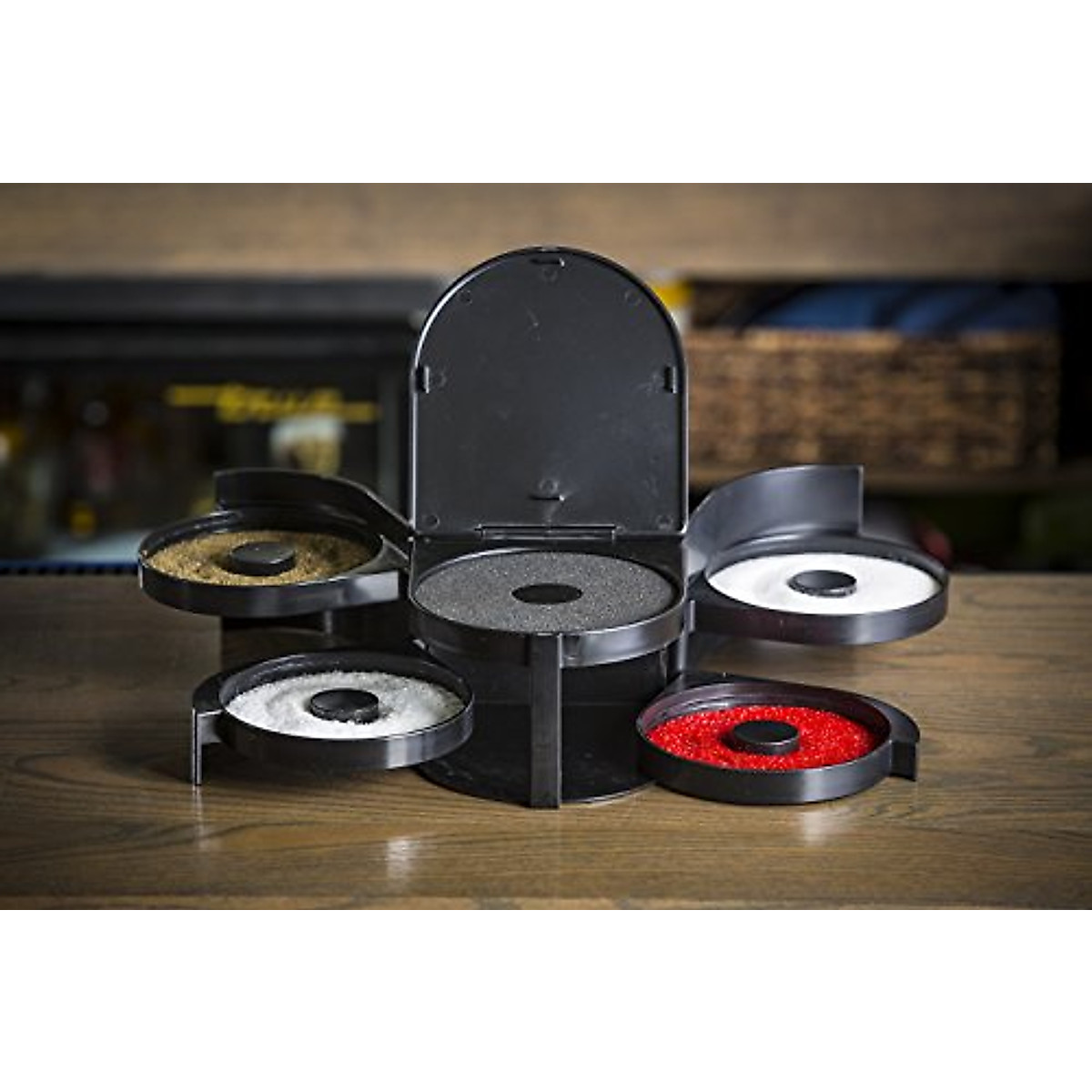 Tablecraft Glass Rimming Station with 5-Swing Out Trays , 2.3, Black