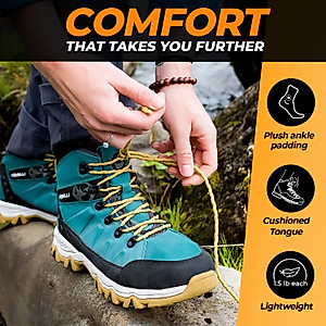 Foxelli Women’s Hiking Boots – Suede Leather Waterproof Hiking Boots for Women, Breathable, Comfortable & Lightweight Hiking Shoes Teal