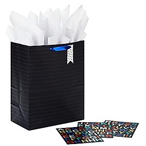 Hallmark 13" Large Personalized Gift Bag with Tissue Paper (Black Letterboard with Letter Stickers) for Back to School, Birthdays, Graduations, Holidays, Baby Showers