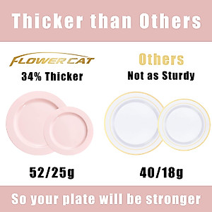 FLOWERCAT 60PCS Pink Plastic Plates - Heavy Duty Pink Plates Disposable for Party/Mother's Day/Wedding/Easter - Include 30PCS 10.25inch Pink Dinner Plates and 30PCS 7.5inch Pink Dessert/Salad Plates