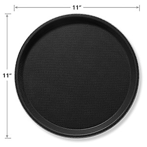 Jubilee (Set of 4) 11" Round Restaurant Serving Trays, Black - NSF Certified Non-Slip Food Service Tray