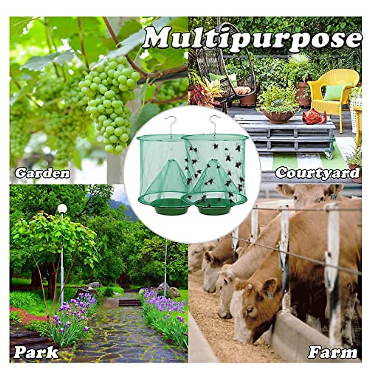 6Pack Ranch Fly Trap - Reusable Fly Trap with Tray for Indoor Outdoor Hanging Farms,Stable,Garden,Orchard,Park