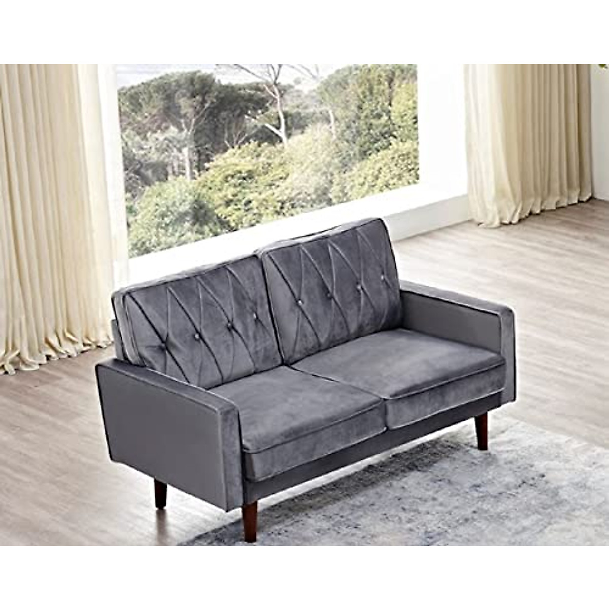 US Pride Furniture Furniture Velvet Loveseat, Button Tufted and Soft Fabric Upholstered Mid Century Modern Couch for Living Room, Bedroom or Home Office, 57.5'' Wide 2 Seater Sofa, Grey