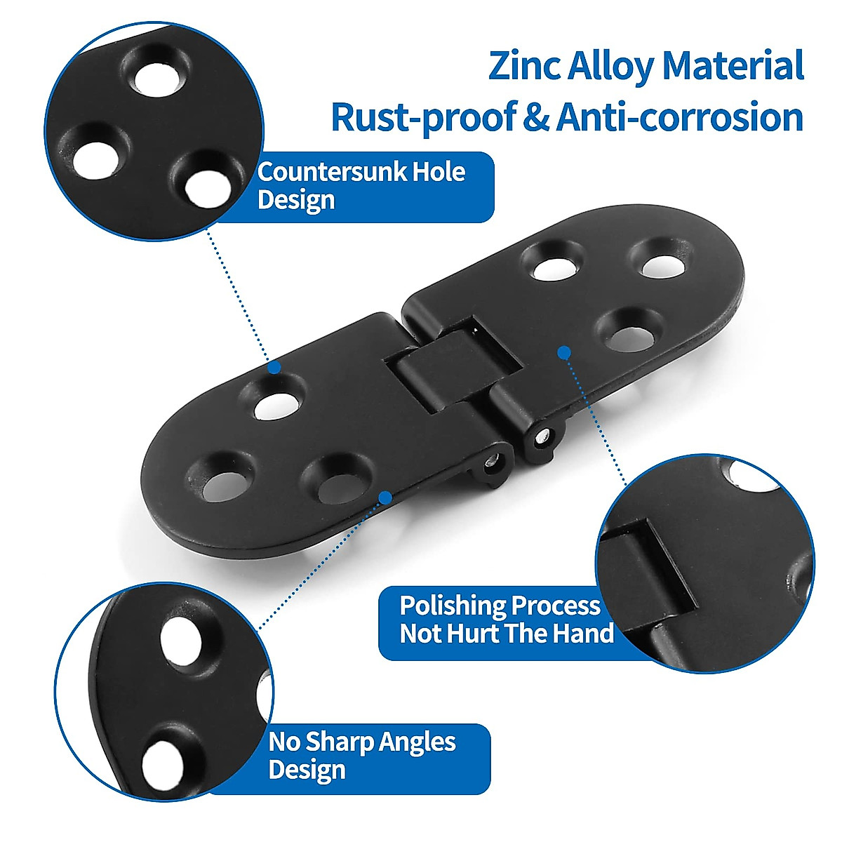 Auvotuis 4Pcs Heavy Duty Folding Table Hinges, Black Sewing Machine Flip Top Hinge Zinc Alloy Butler Tray Hinge with Mounting Screws for Drop Front Desk Drawer, Doors (3.1 x 1.18inch)