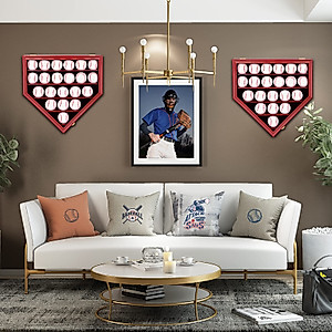 NRZSSN 21 Baseball Display Case Wall Mount Clear View Anti Fade， with Lockable UV Protection Acrylic Door, Wood Display Show Rack Cabinet Shadow Box for Collectible Balls(Cherry)