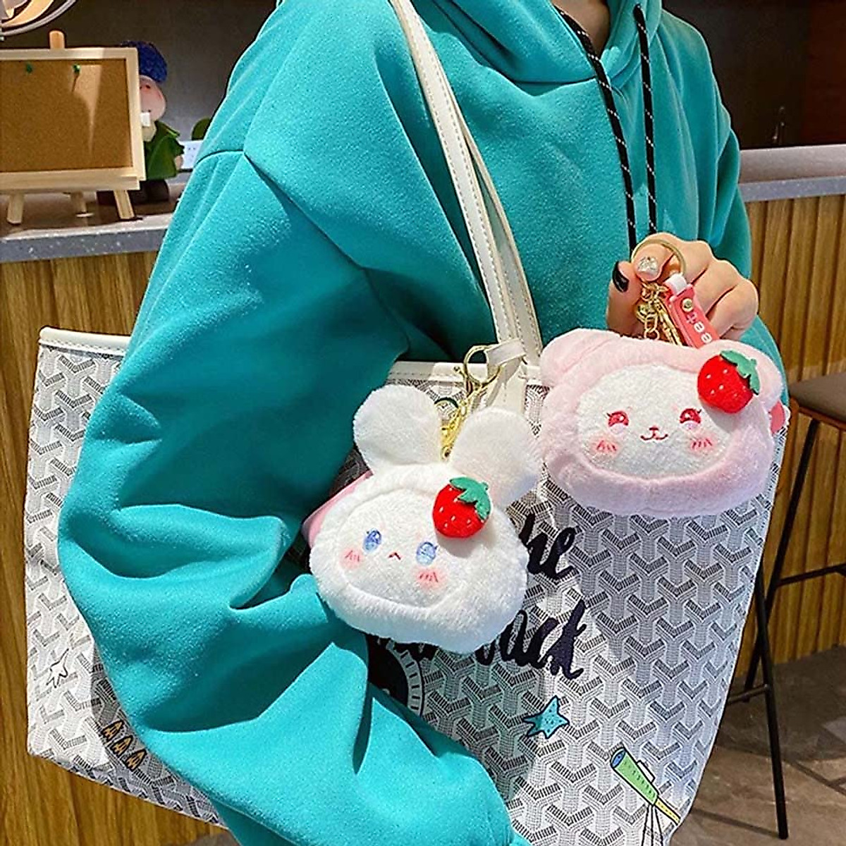 SXWT Cute Kawaii Kids Children with Keychain Baby Girls Plush Doll Storage Bag Wallet Bag Pendant Mini Coin Purse(Pink)