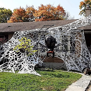 SelfTek 650 Sqft Giant Spid-er Web Halloween Decorations,Beef Netting Stretchy Spid-ers Webbing, Cut-Your-Own Flexible Large Outdoor Spid-er Web Gauze Spid-erwebs Cobwebs for Halloween Decor