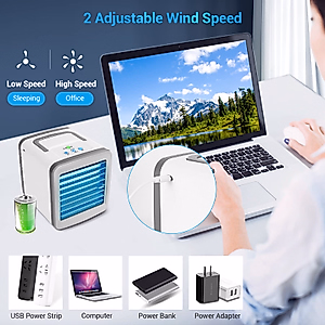 Portable Personal Air Conditioner Fan, Desk AC Cool Fan USB Recharged Outdoor Camping Mini Fan Humidifier Quiet Air Cooler Misting Fan