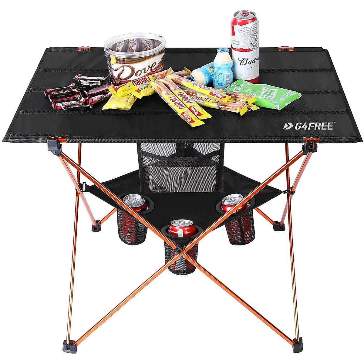 Portable Folding Camp Table Large Camping Table with 4 Cup Holders and Carrying Bags for Indoor and Outdoor Picnic Tailgating BBQ Beach Hiking Travel Fishing Fishing(Orange Medium with Cup Holder)