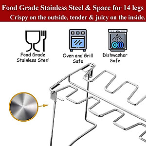 Triceratops 2 Packs Grill Rack, Chicken Leg and Wing Rack, 14 Slots BBQ Chicken Drumsticks Holder Stainless Steel Roaster Stand for Smoker Grill, Oven, Charcoal Grill