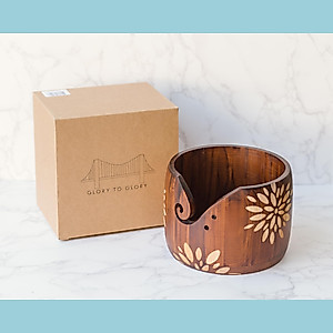 Large Yarn Bowl | 5 in x 7 in Yarn Bowls for Crocheting Large | Unique Design Crochet Bowl | Pine Wood Crochet Bowls for Yarn | Yarn Holder for Crocheting, Knitting, or Macrame| Crochet Yarn Bowl