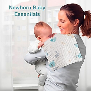 KOROTUS Muslin Burp Cloths Washcloths Face Towels 5-Pack Extra Large 10 X 20 Inch of Baby Burp Cloths 100% Organic Cotton 6 Layers Soft