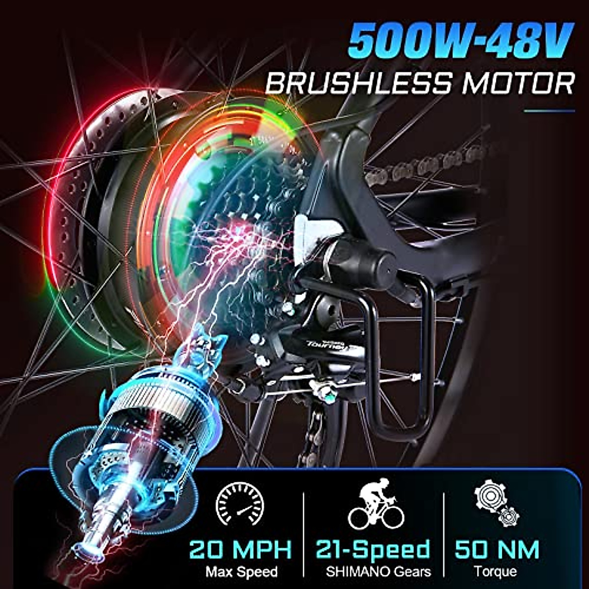 Vivi Electric Bike, 27.5" Electric Mountain Bike for Adults, with 500W Motor 48V 10.4Ah Removable Battery, 20mph - Class 2 eBike, Up to 50 Miles Range, 21 Speed, Suspension Front