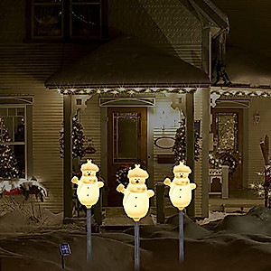 Solar Christmas Lights Outdoor, Set of 3 Snowman Solar Powered Christmas Decorations, Waterproof Pathway Stake Lights for Patio, Yard, Garden, Lawn Christmas Winter Decor (Warm White) (Set of 3)
