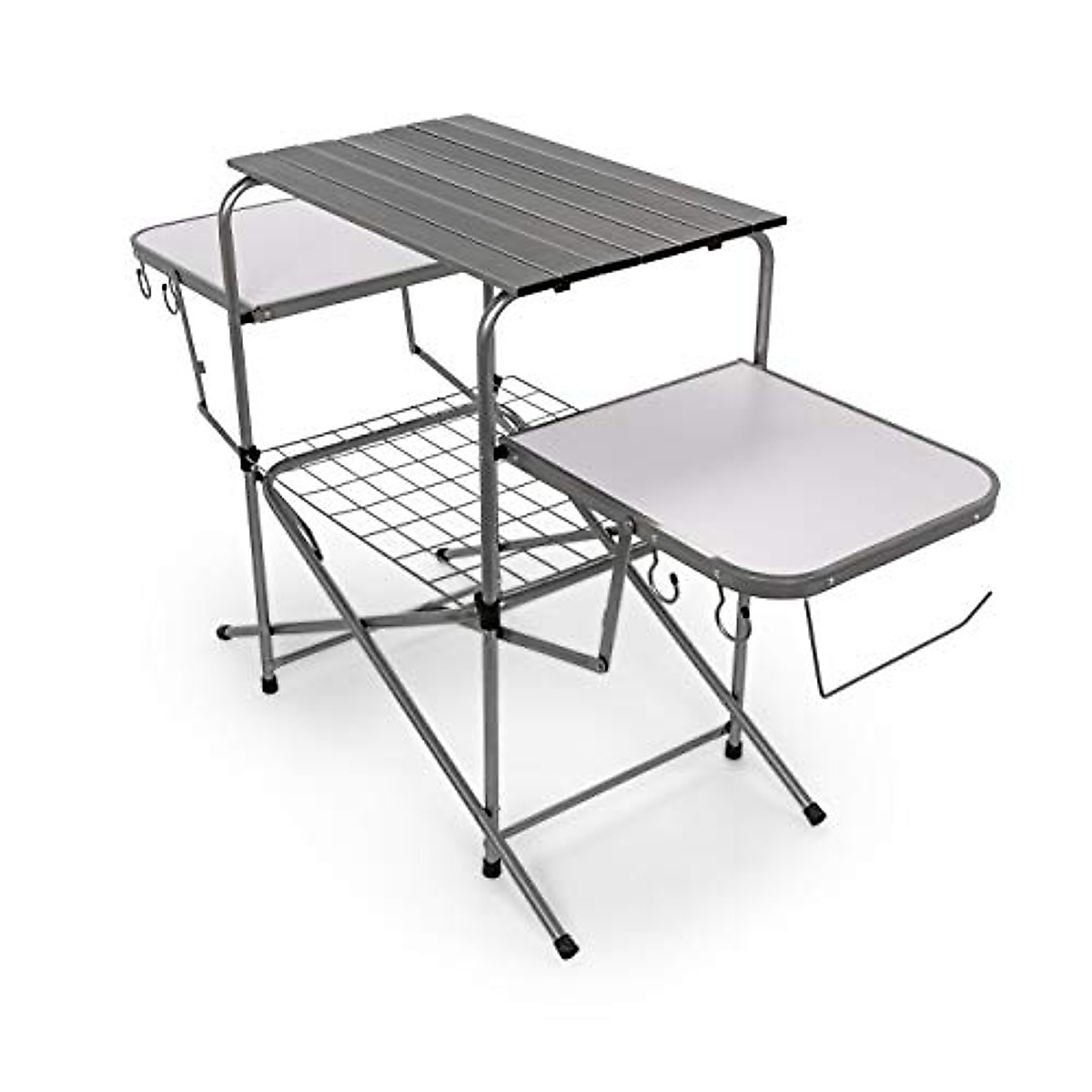 Camco Olympian Deluxe Portable Grill Table | Provides Plenty of Room for Grilling Gear | Ideal for Picnics, Camping, Boating, Tailgating, and Backyard BBQs | (57293) Silver