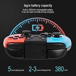 Controller für Nintendo Switch, STOGA Wireless Controller with Rechargeable Battery, Gamepad Joystick für Switch mit 6-Achsen Turbo Dual Shock Gyro Achse (Rot& Blau)