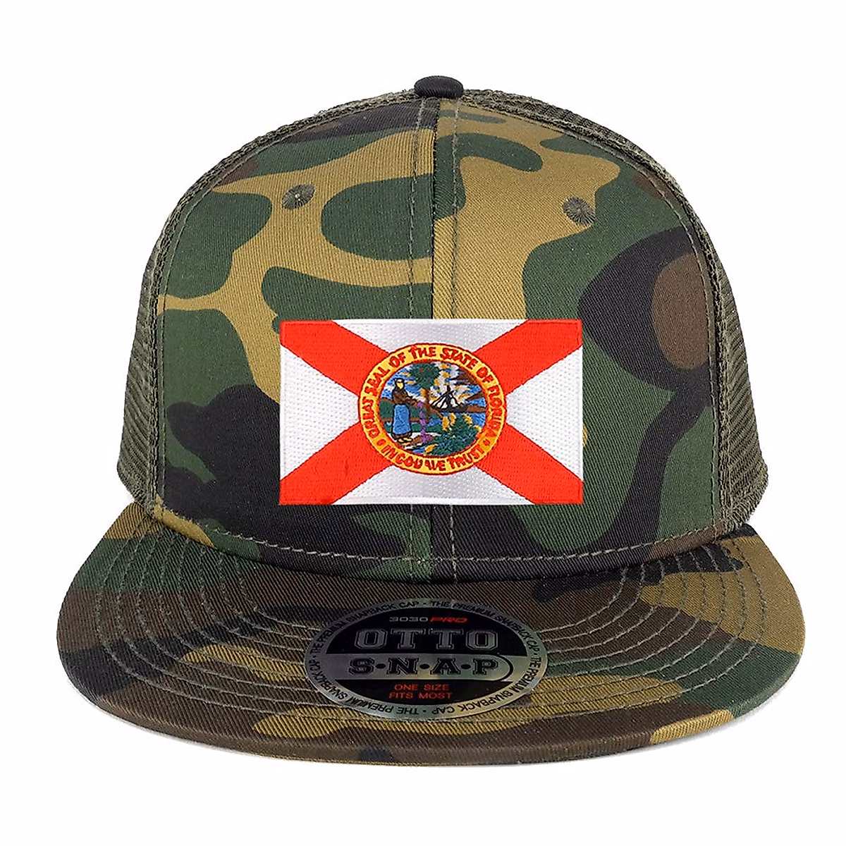 Armycrew Oversize XXL New Florida State Flag Patch Camo Mesh Snapback Cap - Camo Olive