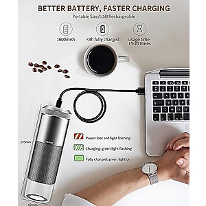 Coffee Grinder Electric Burr Portable: COTGCO Small Espresso Bean Mill with Conical Burr - Adjustable & Rechargeable Battery - Extra Fine to Extra Coarse (Silver-1)