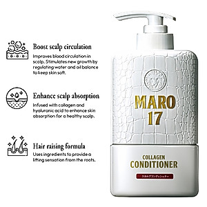 MARO17 Collagen Conditioner - Promotes Hair Growth & Boosts Scalp Circulation - Sulfate Free + DHT Blocker Refreshing Scalp Cleansing Mens Conditioner with Collagen and Hyaluronic Acid for Full Hair