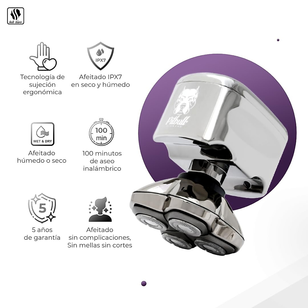 Skull Shaver Pitbull Diamond PRO Head & Face Shaver:Holiday Gift for Men, Electric Razor for Men, with Travel Case & Baby Beast Trimmer, Waterproof Bald Head Shaver and Cordless