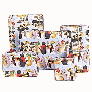 CENTRAL 23 Fun Christmas Cats Wrapping Paper - 6 Sheets of Gift Wrap - For Cat Owners - For Men Women - Seasonal - Recyclable