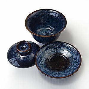 GDLK Gaiwan Tea Cup 6oz Porcelain Teacup Smooth Glaze Tureen Saucer with Lid Chinese Gongfu Set, Blue