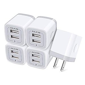 【5Pcs】 USB Plug, Wall Charger Fast Charging Block, Power Adapter Cube 2 Port Charge Travel Brick Cell Quick Chargers Box cargador for iPhone 14 13 12 SE 11Pro Max Samsung Galaxy LG iPad X 8 7 6 Plus