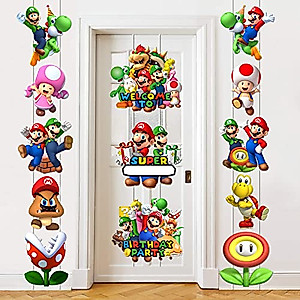 13Pcs Bros. Door Sign Banner Birthday Party Decoration, Bros Hanging Porch Signs, Video Game Party Supplies for Outdoor Indoor Decorations Favors