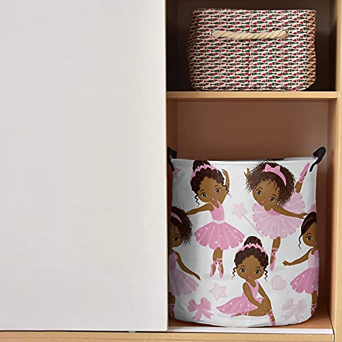 Laundry Basket African Black Girl Ballet Dance,Waterproof Collapsible Clothes Hamper Pink Skirt Star Bow,Large Storage Bag for Bedroom Bathroom