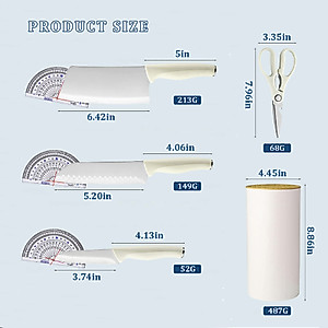 Kitchen Knife Set, 5PCS Stainless Steel Knife Set with Block, High Carbon White Kitchen Knife Set with Ergonomic Handle for Chopping Slicing Dicing Cutting Paring (White)