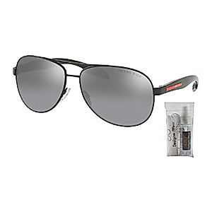 Prada PS53PS LIFESTYLE 1AB2F2 62M Black/Grey Mirror Silver Gradient Polarized Pilot Sunglasses For Men+ BUNDLE With Designer iWear Complimentary Eyewear Kit