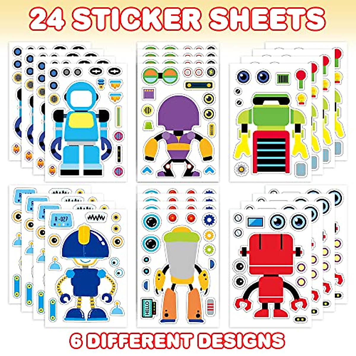 ArtCreativity Make Your Own Robot Character Sticker Assortment, Set of 24 Sheets, Unique Arts ‘n Crafts Activity Supplies Kit for Kids, Sticker Prize, Fun Birthday Party Favor, Goodie Bag Filler