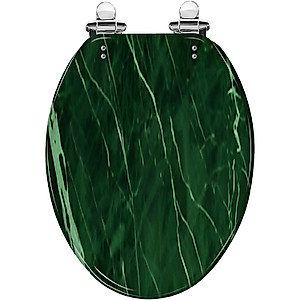 Elongated Toilet Seat Marble texture Green floor Stone wall tiles Slab Granite ceramic Resin Toilet Seat Quietly Slow Close with Quick-Release Hinges Toilet Seat with Cover Easy to Clean Install