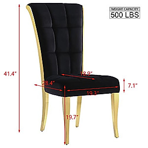 ACEDÉCOR Dining Chairs, Upholstered High-end Velvet Dining Room Chair with Metal Back Ring Pull Trim Golden Legs, Modern Elegant Dining Chair for Dining Room, Apartment, Kitchen (Black, Set of 2)
