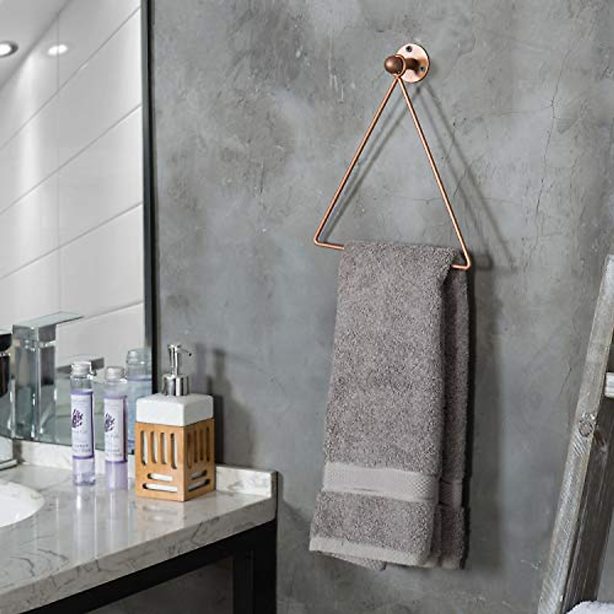 MyGift Modern Metal Triangle Towel Ring | Wall-Mounted Copper-Tone Bathroom & Kitchen Hand Towel Holder