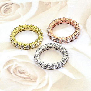 Hoops & Loops Sterling Silver Cubic Zirconia 5mm Round-Cut Anniversary Eternity Band Ring, Size 6